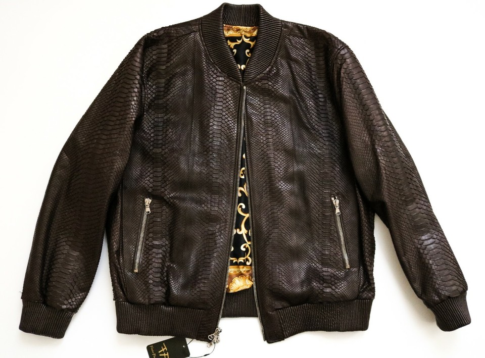 $13450 FREDO FERRUCCI Brown 100% Genuine Python Leather Jacket Size 54 ...