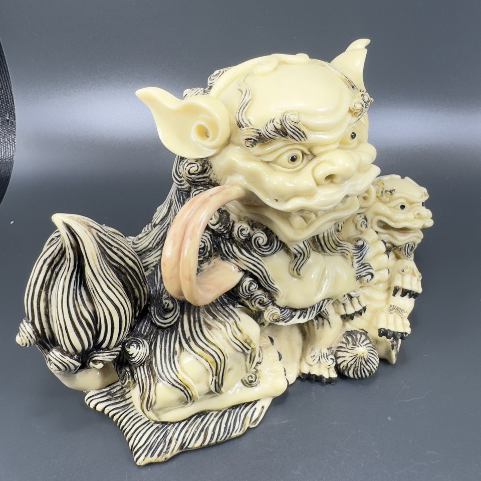 Vintage Chinese Guardian Lion Sculpture Signed Foo Dog Fu Foo Dog With ...