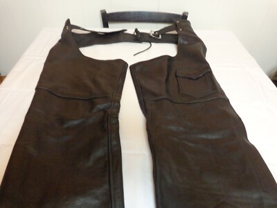 Mens leather motorcycle chaps Pro Rider XL Harley Indian Biker EUC Made ...