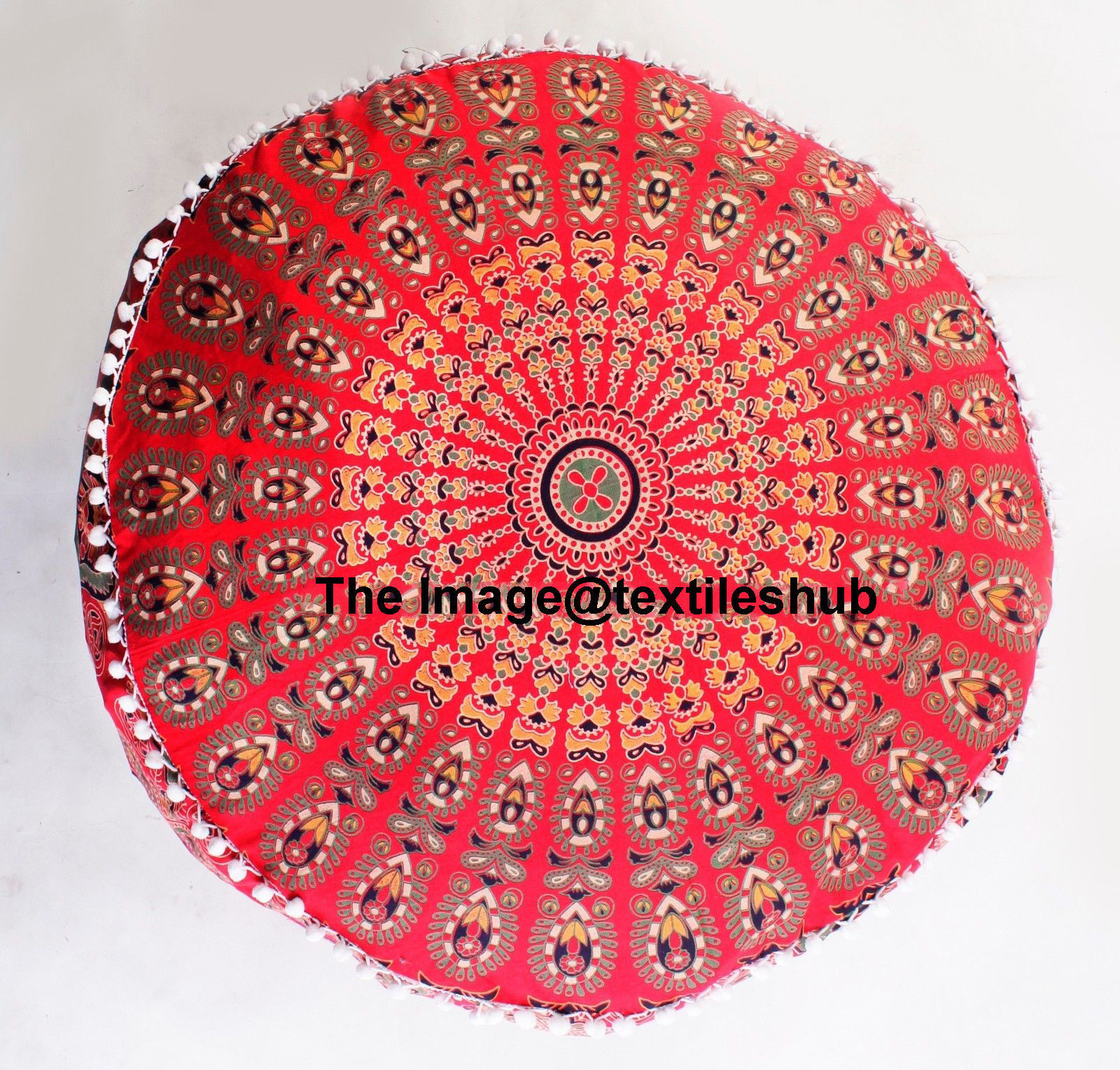 Red Ottoman Pouf Peacock Mandala Pouf Round Ottoman Seat Poufs Gypsy ...