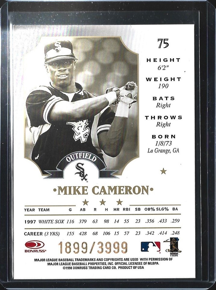 Mike Cameron 1998 Donruss Leaf Fractal Materials Base #d/3999 Chicago ...