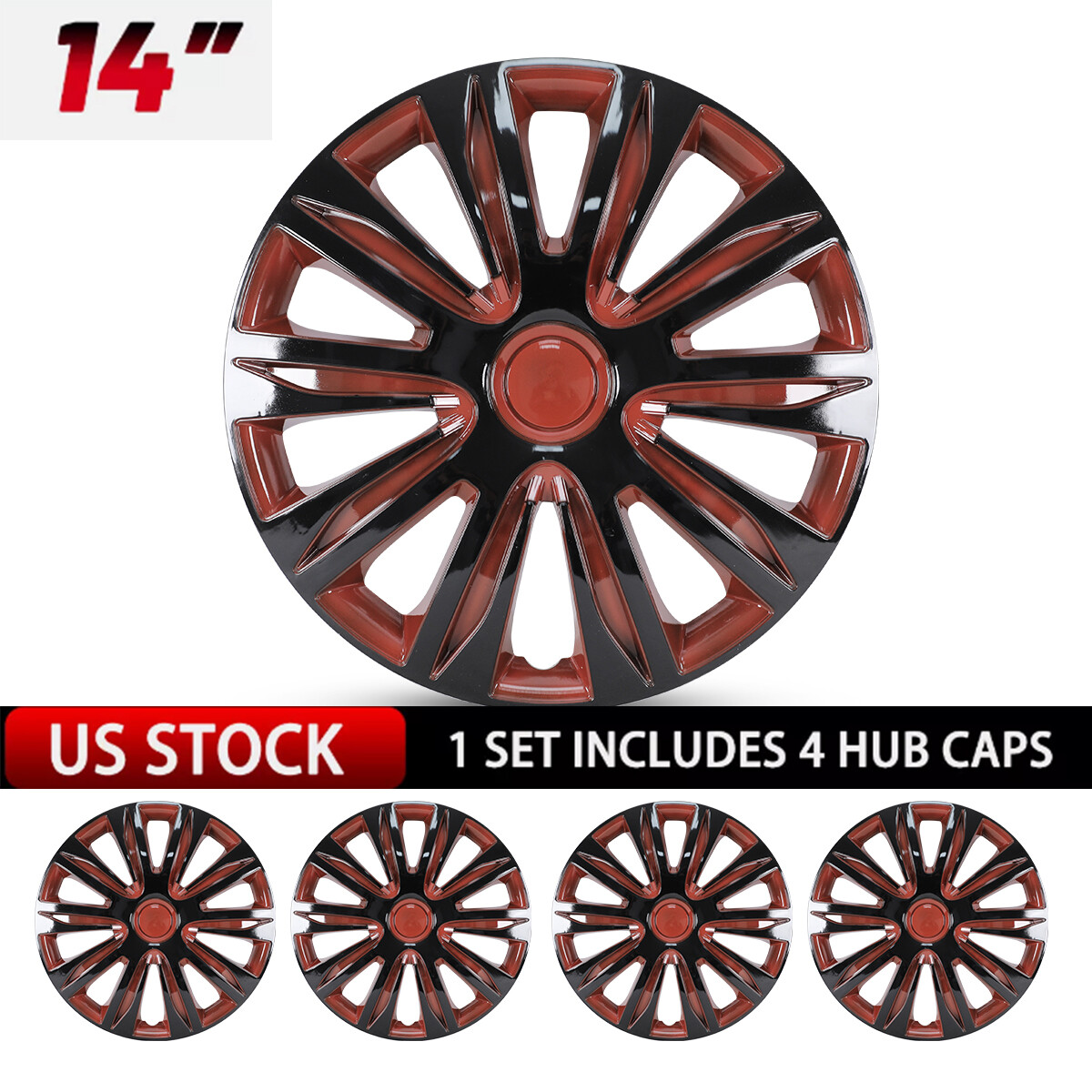 4 14" Black Or Red Hubcaps Wheel Covers Snap On Cars SUVs For R14 Tire ...