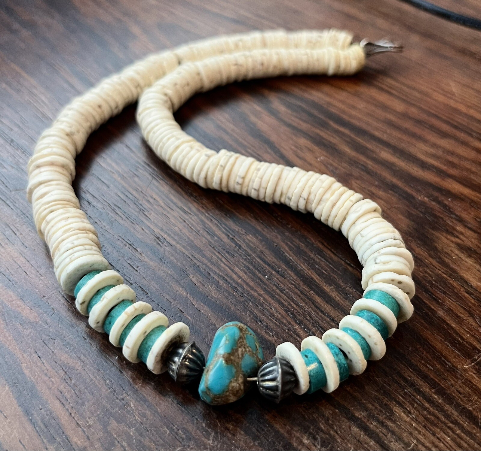 Vintage Heishi Old Pawn Block Turquoise Sterling Bead… - Gem