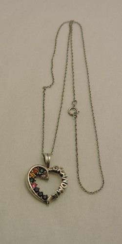 Sterling Silver Heart w/ colored rhinestones Grandma Chain is 20" Link ...