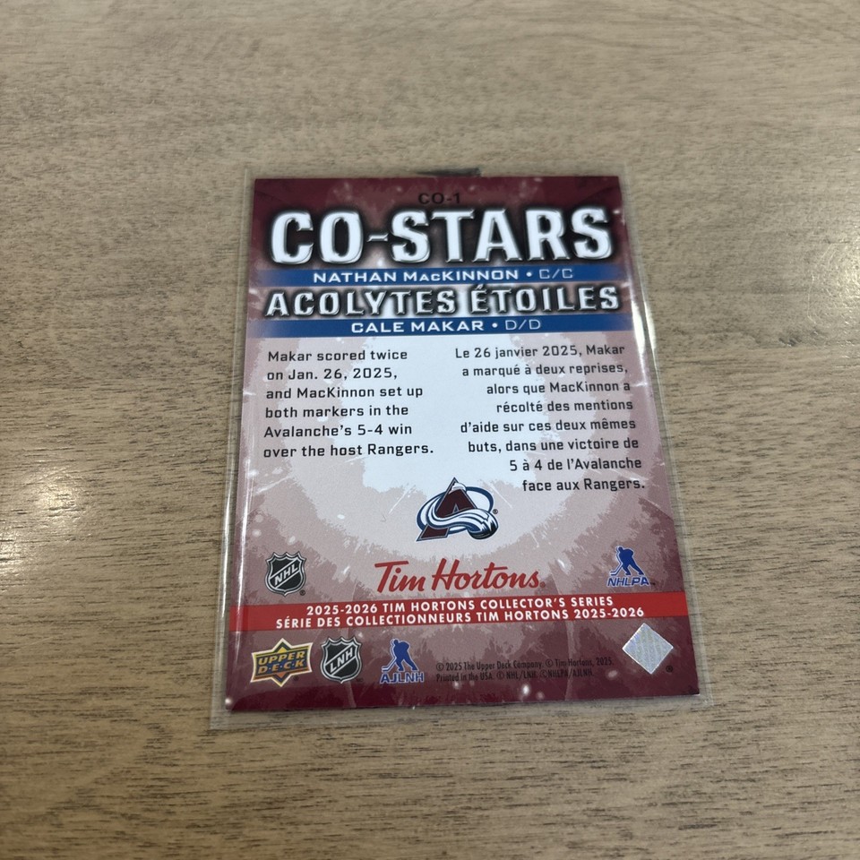 2025-26 UD TIM HORTONS CO-STARS MACKINNON/MAKAR CARD COLORADO AVALANCHE ...