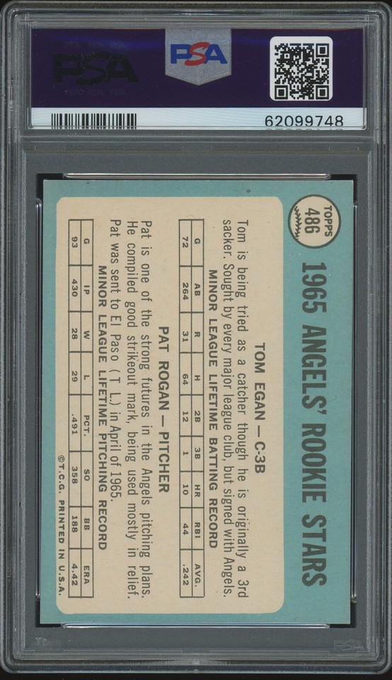 1965 Topps #486 Angel Rookie Stars Tom Egan, Pat Rogan (RC) - PSA 6 EX ...