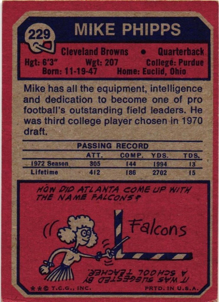 MIKE PHIPPS 1973 Topps Football #229 FREE SHIPPING B7R3S13P2 | eBay