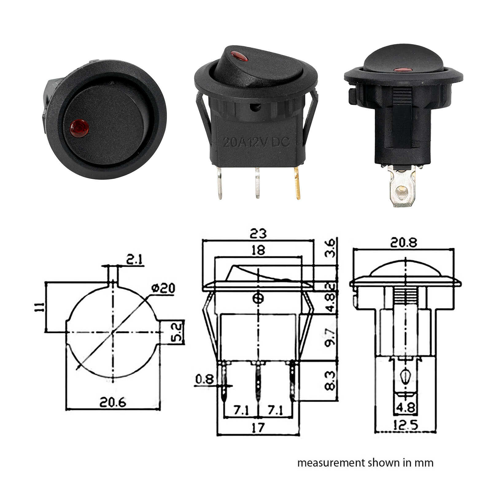5pcs 12V Car Round Rocker Dot Boat Van Red LED Light Toggle ON/OFF ...