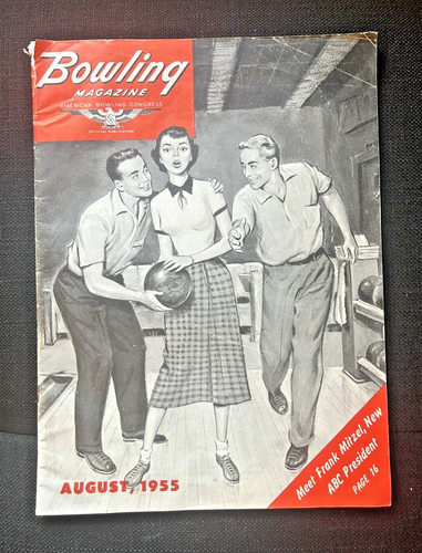August 1955 Bowling Magazine: Great Image Cover; 2 Flirty Men Helping ...