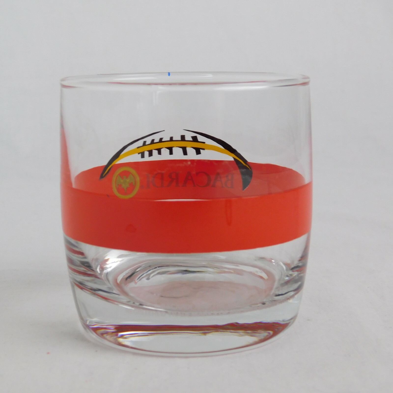 Bacardi Rum Lowball Rocks Glass Red Stripe Football Logo W/Bat Short ...