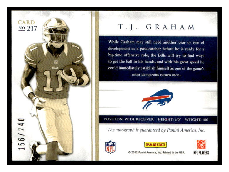 2012 Panini Prominence #217 T.J. Graham Rookie NFL Field Autographs ...