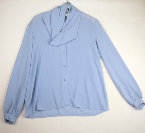 ALICIA - VINTAGE PERIWINKLE BLUE SILKY TEXTURED LONG SLEEVE BLOUSE ...