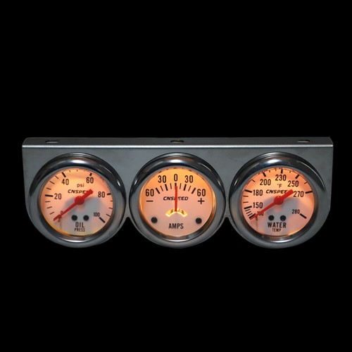 Universal 2'' 52mm Chrome Volt Water Oil Pressure Triple 3 Gauge Set ...