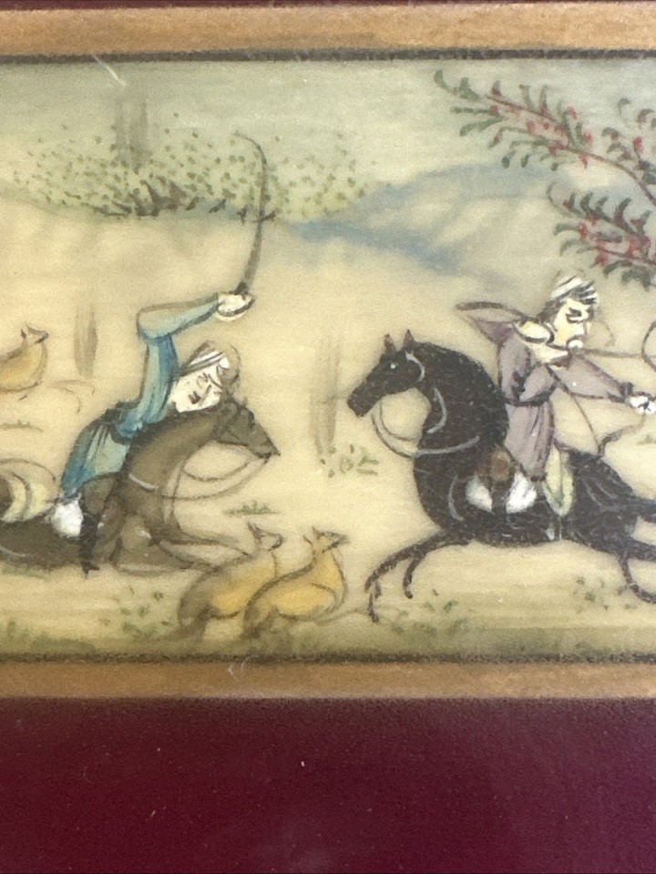 Antique Persian Camel Bone Handmade Painting Framed Art Horse Sport ...