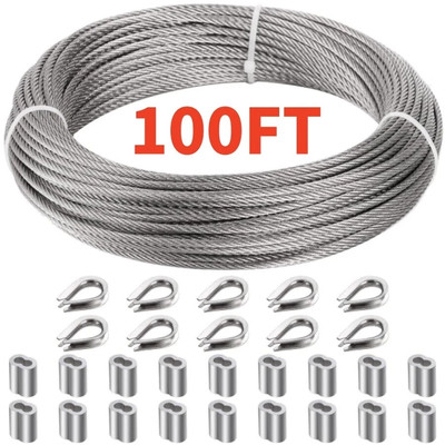 Stainless Steel 1/8" 7x7 Wire Rope 100ft Durable Cable for Railing ...