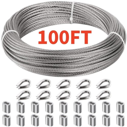 Stainless Steel 1/8" 7x7 Wire Rope 100ft Durable Cable for Railing ...