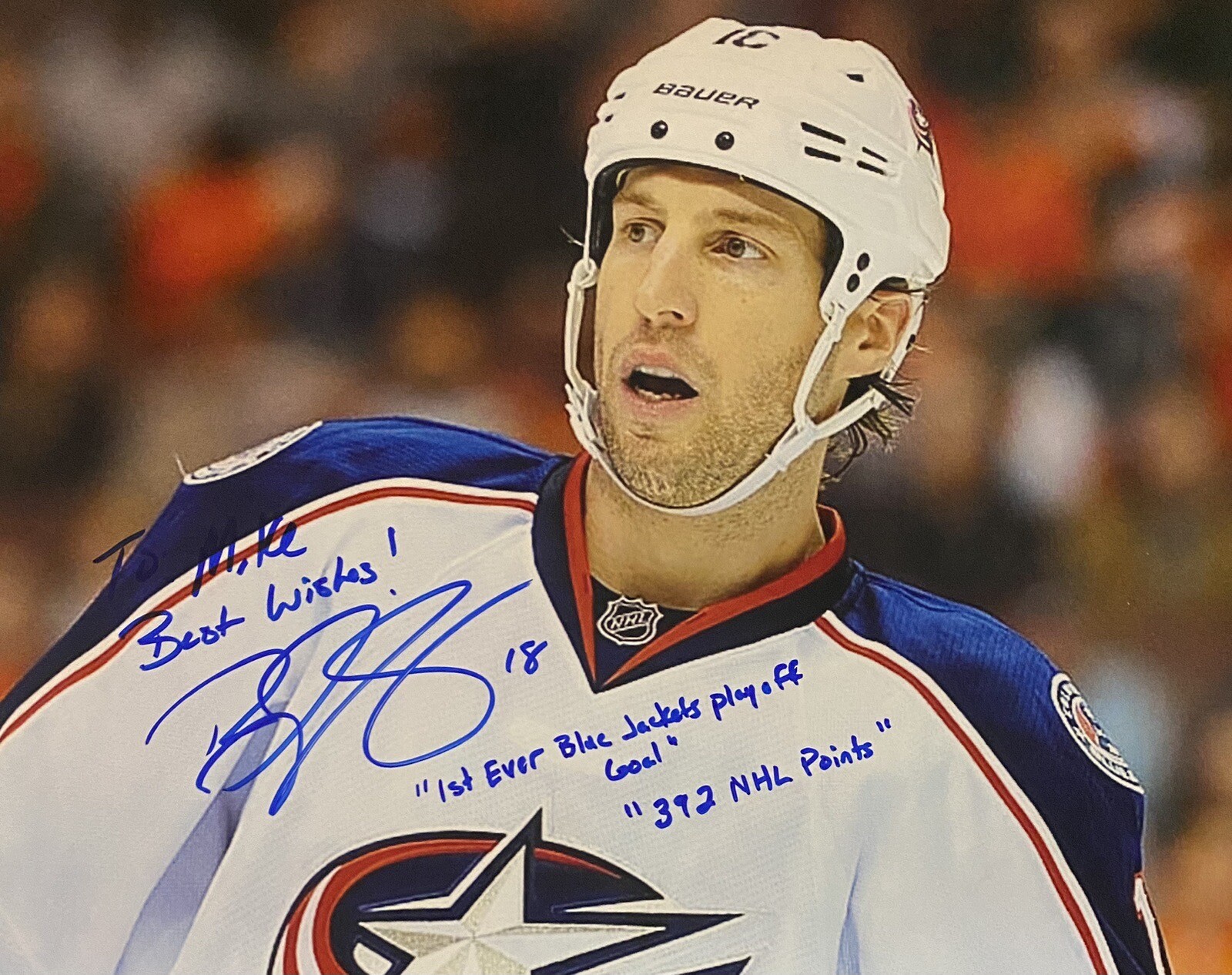 RJ UMBERGER Signed 8x10 Photo! BLUE JACKETS! W/“INSCRIPTION“TO MIKE” W ...
