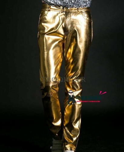 Punk Mens Gold&Silver Long Pants Singer Dance NightClub Party Trousers ...