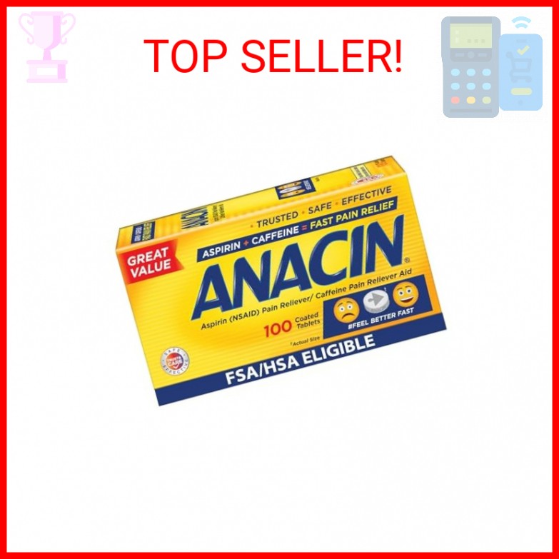 Anacin Fast Pain Relief, Aspirin + Caffeine Pain Reliever, 100 coated ...