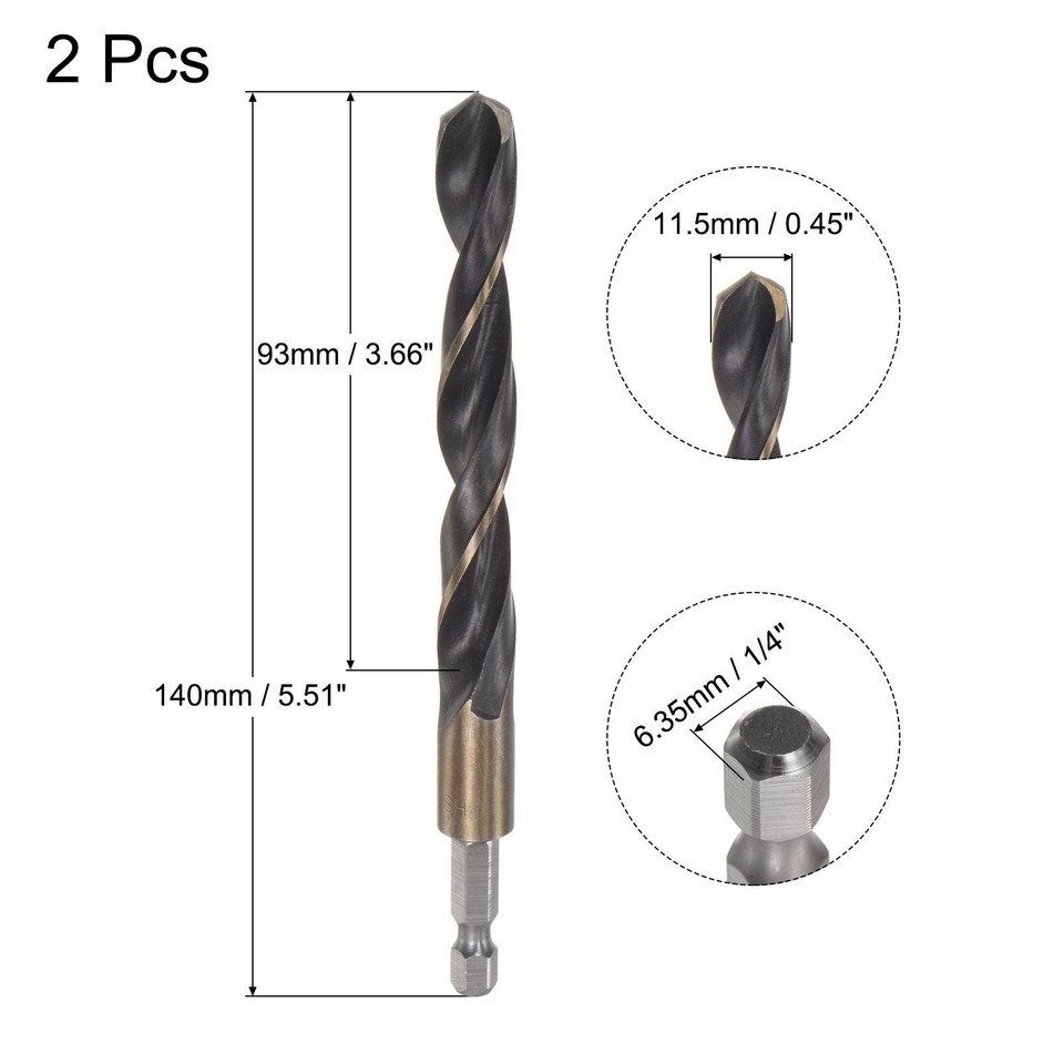 2Pcs Haute Vitesse Hexagonal Tige Foret Hélicoïdal 11.5mm Perçage Dia ...