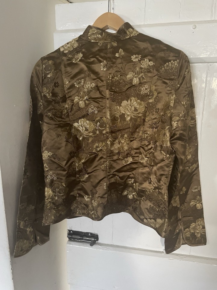 Chinese Oriental Brocade Jacket Top Eur 40 14 Gold Mustard Buttons ...