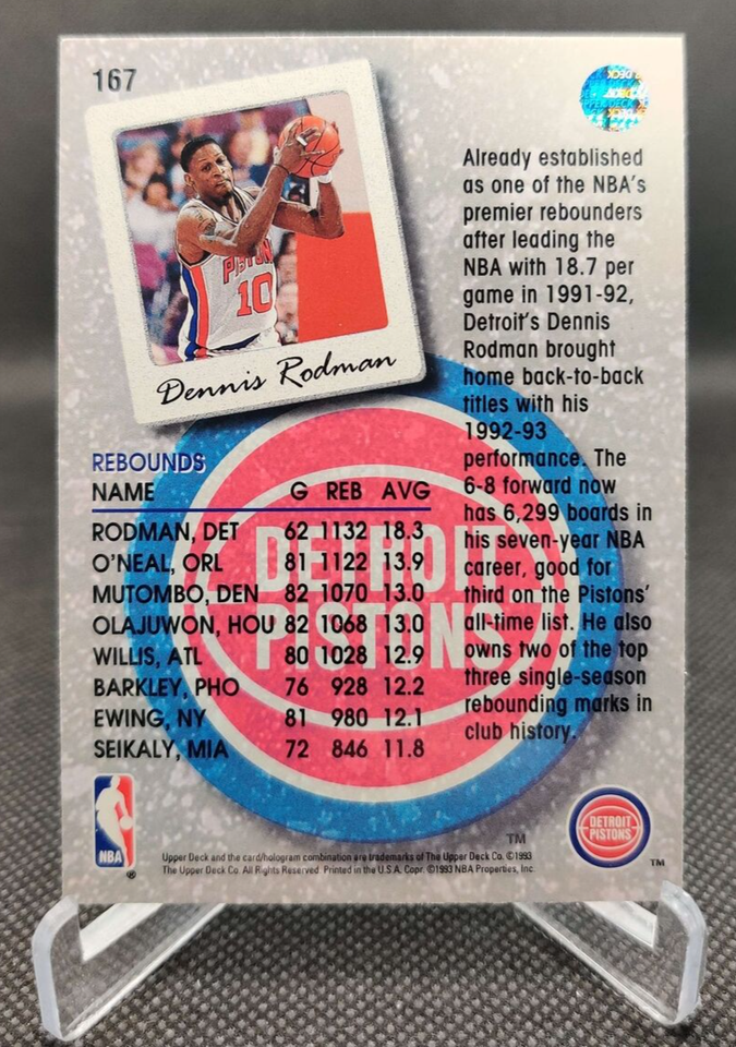 1993-94 Upper Deck #167 Dennis Rodman Detroit Pistons basketball card ...