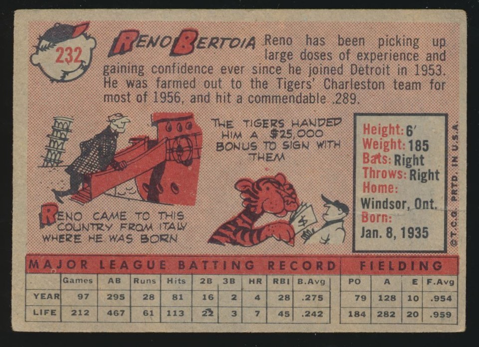 1958 Topps #232 Reno Bertoia, Detroit Tigers. | eBay