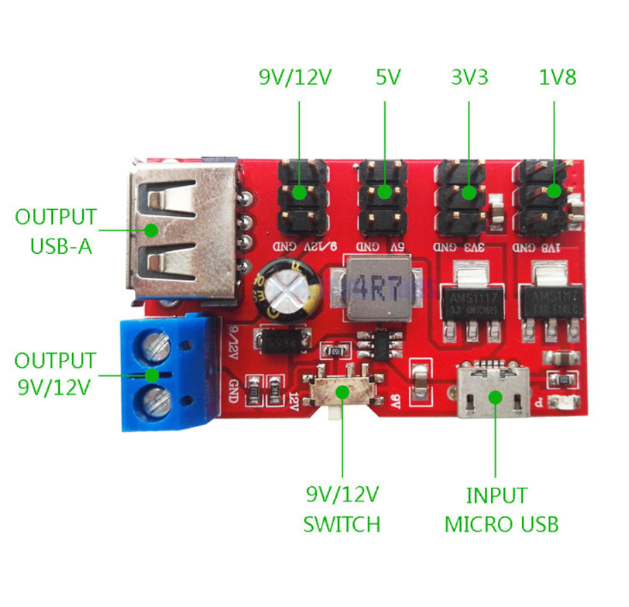 5V Micro USB To 1.8V 3.3V 5V 9V 12V step up down converter power module ...