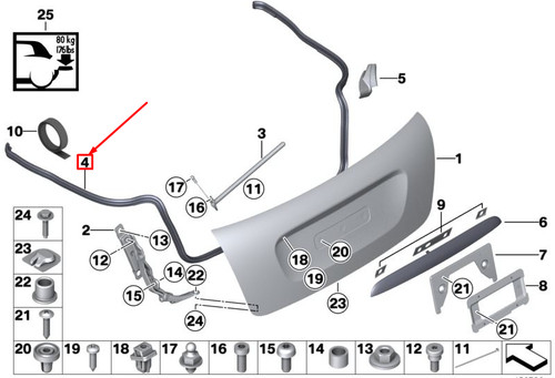 MINI CABRIO R57 CONVERTIBLE REAR TRUNK LID SEALING 51767190618 NO DUTY ...