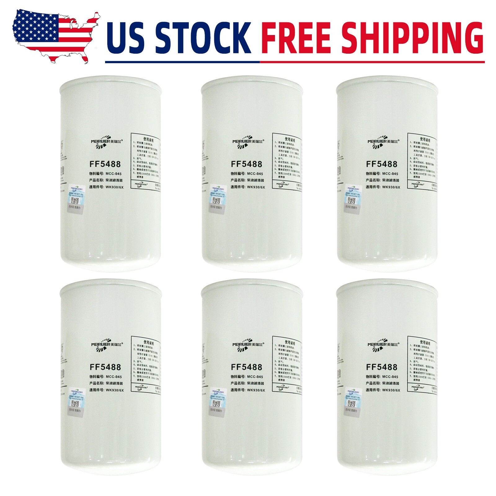 (PACK OF 6) FF5488 Fuel Filter For CUMMINS 3959612 WIX 33697 Hyster ...