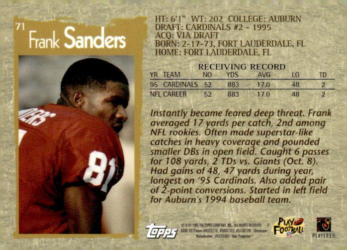 1996 Topps Chrome #71 Frank Sanders | eBay