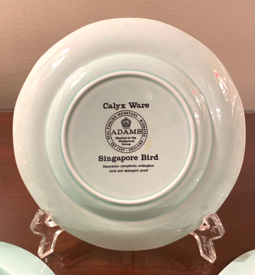 Adams Calyx Ware Singapore Bird BREAD PLATES 6 1/8" Black Backstamp Set ...