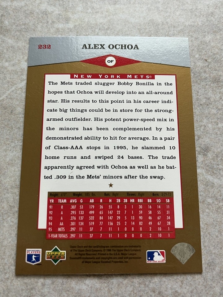 1996 Upper Deck Alex Ochoa Star Rookie #232 MLB New York Mets | eBay