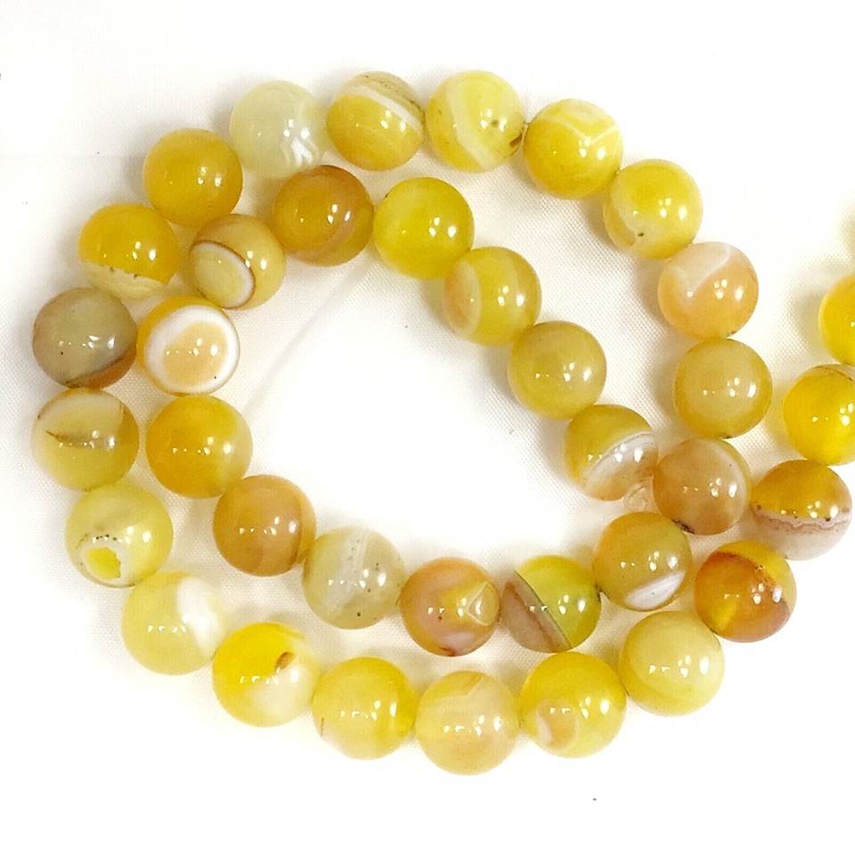 Natural Gold Yellow Stripe Agate Round Bead 15" Jewelry Making Gemstone ...