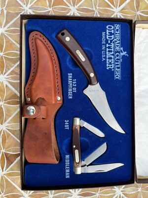 Schrade USA Old Timer Gift Set 152OT Sharpfinger with Sheath & 34OT NIB ...