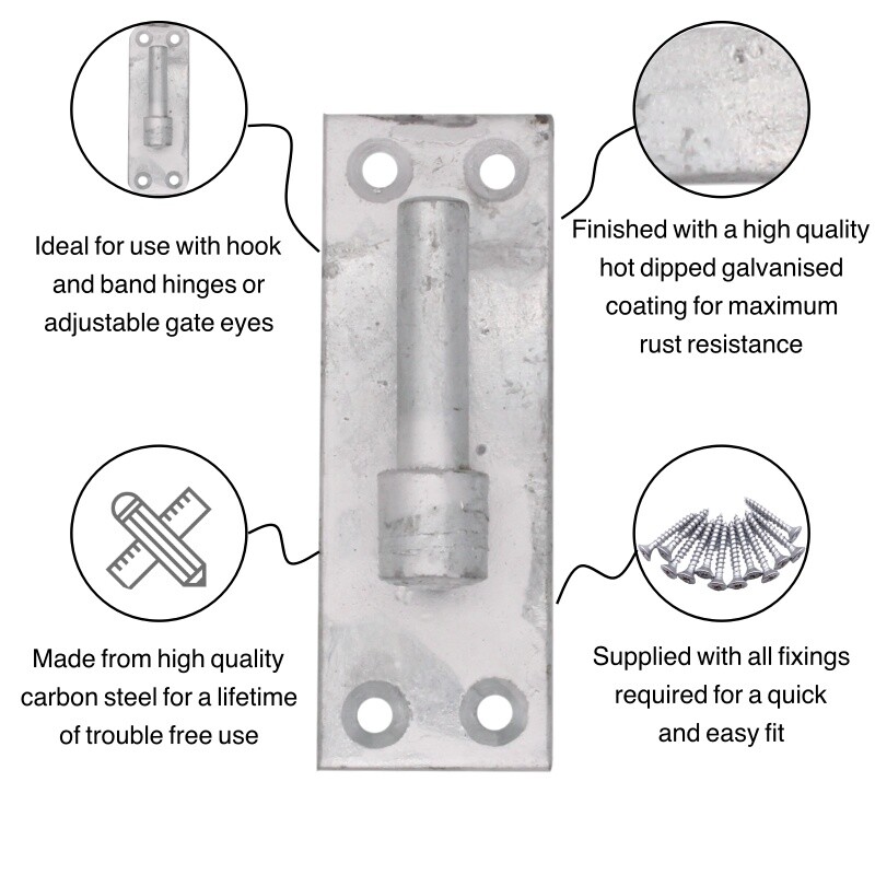 Gate Hinge Pin Hook Plate PAIR HEAVY UK PATTERN 12/16/19mm Galvanised ...