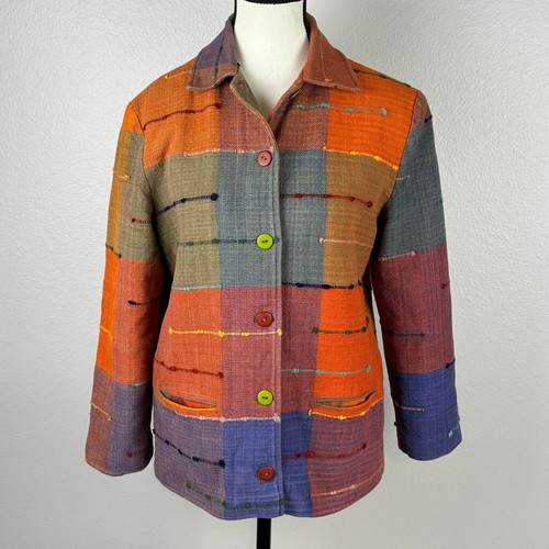 Ana's Fashion Womens Small Orange Boho Plaid Patchwork Grandmacore ...