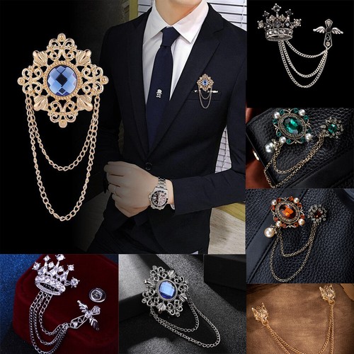 Suit Accessories Men Cross Chain Brooch Pin Jewelry Rhinestone Wedding ...