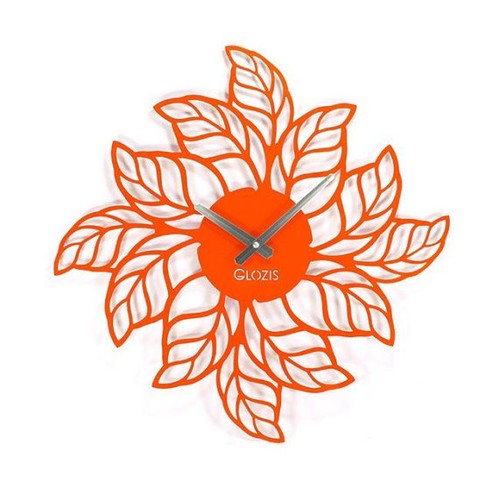 Metal Wall Clock Modern Unique Large Steel Orange Leaves Decor | eBay