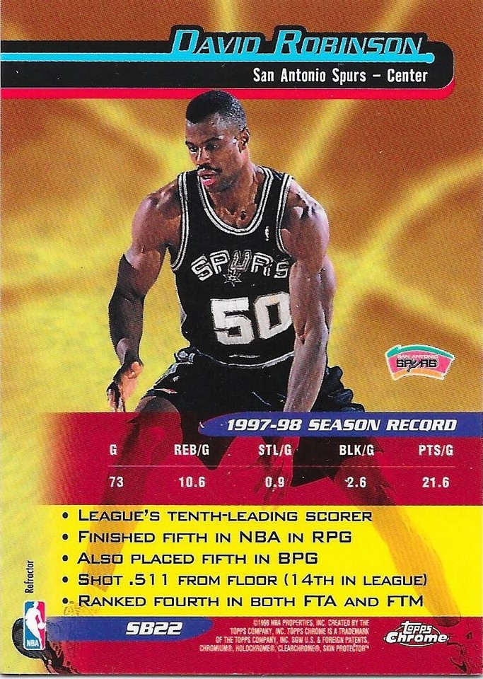 1998-99 Topps Chrome David Robinson Season's Best Postmen Refractor # ...