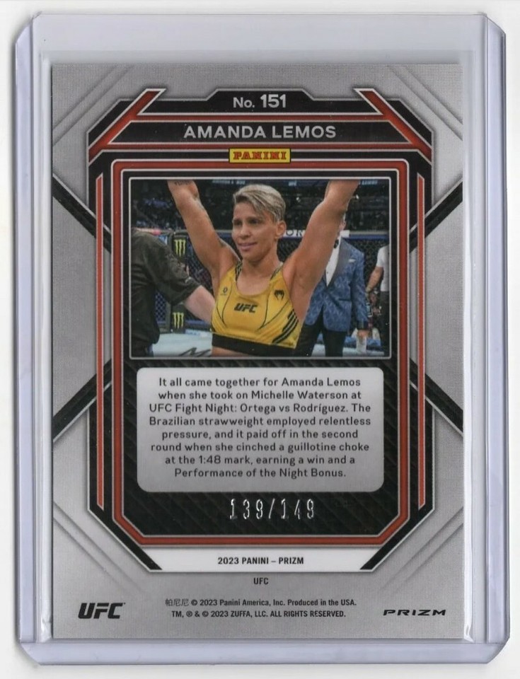 2023 Panini UFC Prizm Amanda Lemos RC ROOKIE Card Purple Prizm 139/149 ...
