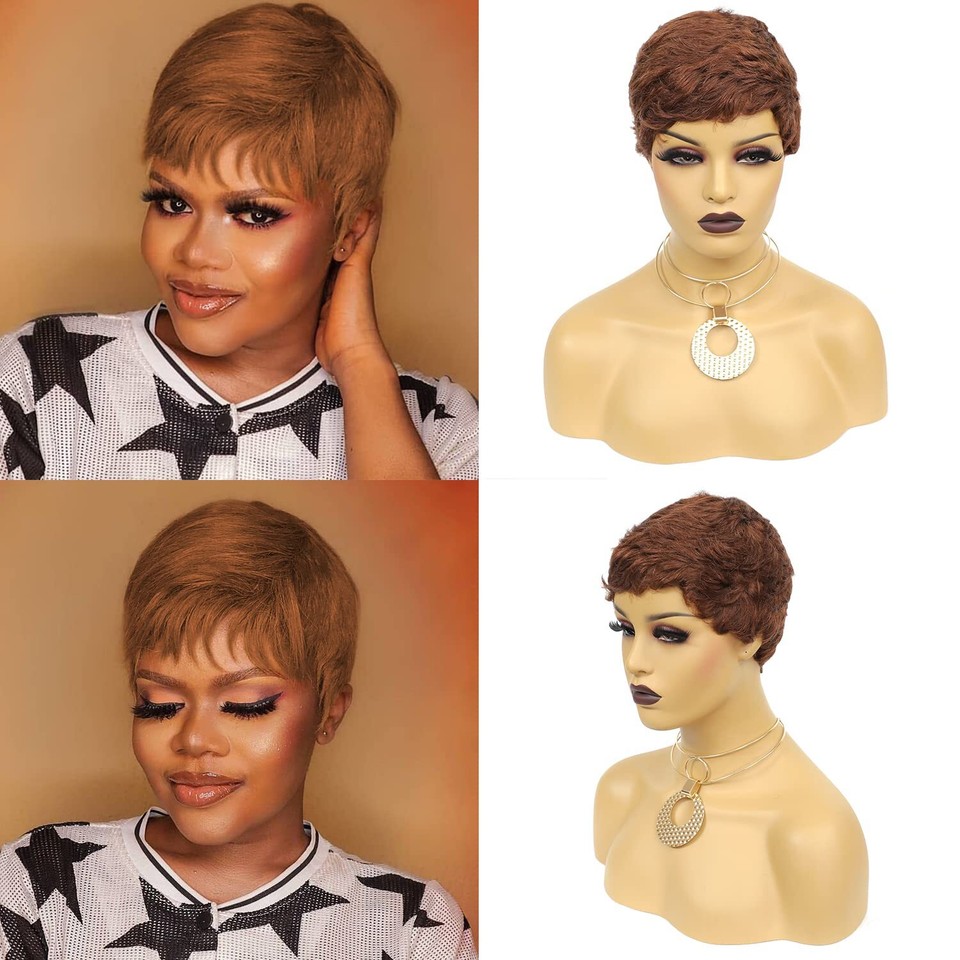 Blonde Black 99J Brown Pixie Cut Wigs Brazilian Human Hair Wigs Short ...