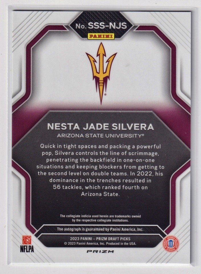 NESTA JADE SILVERA Auto Silver Prizm 2023 Prizm Draft Arizona St. 49ers ...