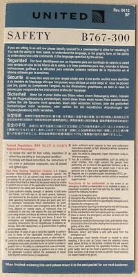 United Airlines Safety Card - Boeing 767-300 - April 2012 | eBay