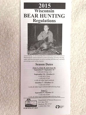 WISCONSIN, 2015, BEAR HUNTING REGULATIONS, SEASON DATES FOR ZONE, A, B ...