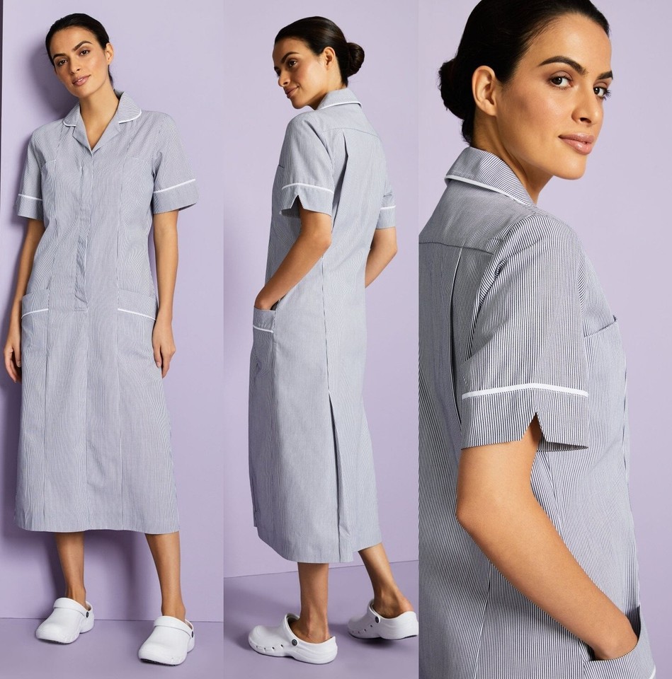 STRIPED Womens Dress Tunic Nurse Uniform Vet Medical Dental Therapist ...