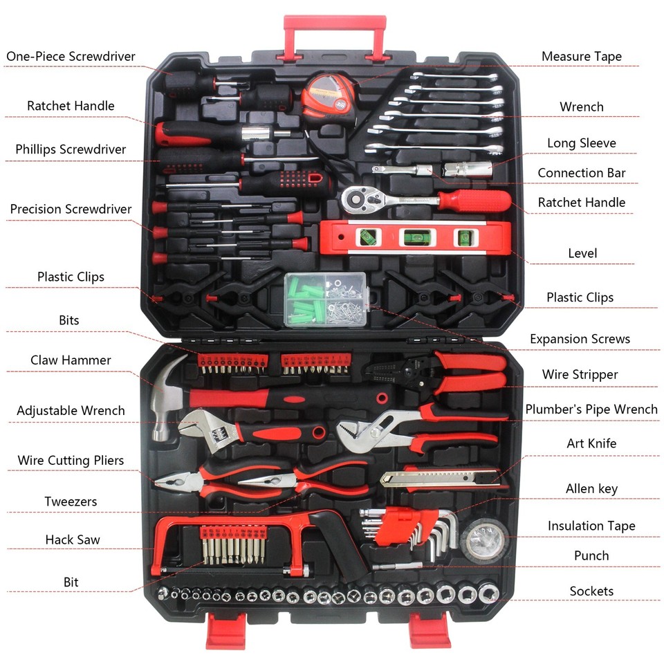 238PCS Mechanics Hand Tool Kit Sockets Wrenches W/ Storage Box General ...