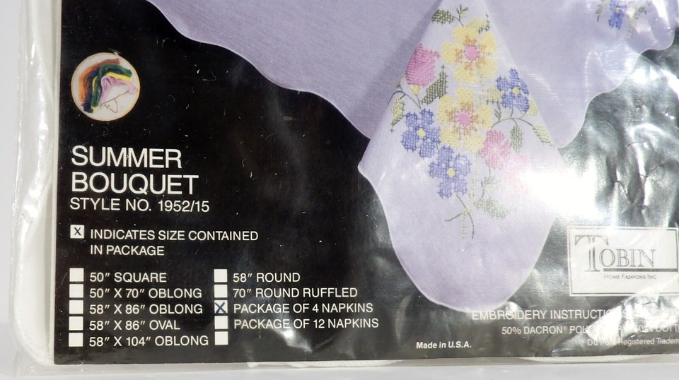 Tobin SUMMER BOUQUET Set of 4 Stamped Napkins for Embroidery 1952/15 ...