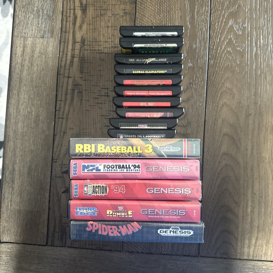 Sega Genesis Lot of 16 Video Game Lot with Cases/Boxes-Sonic/Spiderman ...