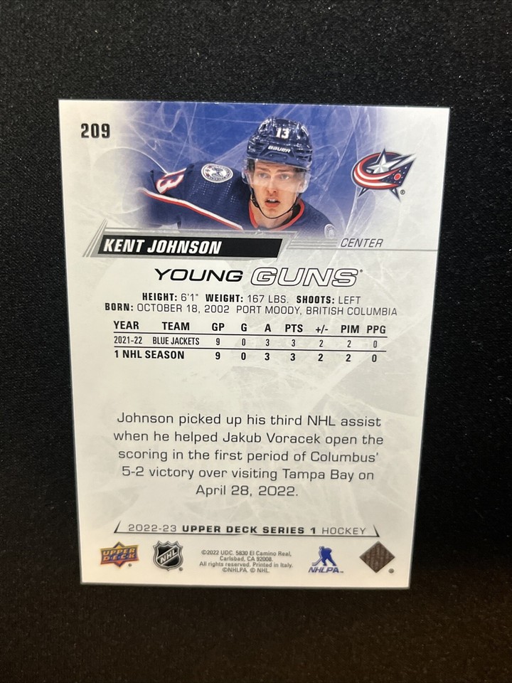 22-23 UD Series 1 Hockey Young Guns 209 Kent Johnson | eBay